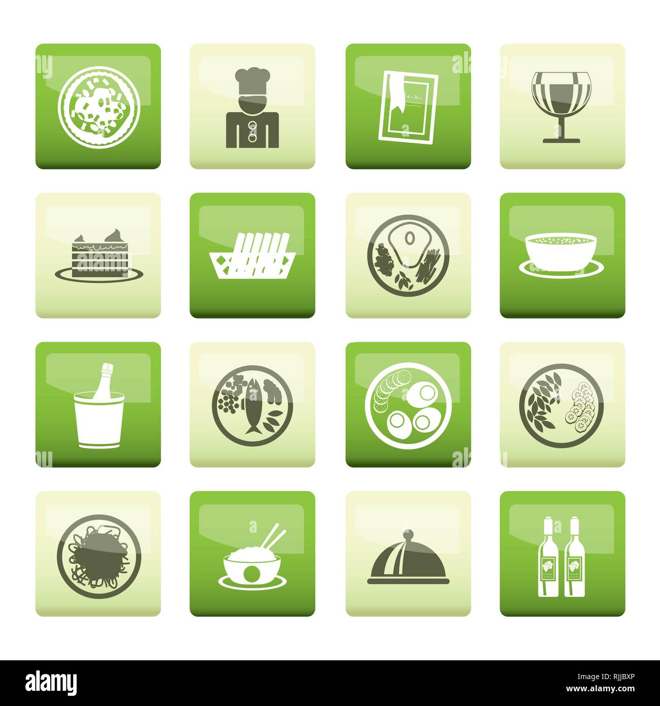 Restaurant, food and drink icons over green background - vector icon ...