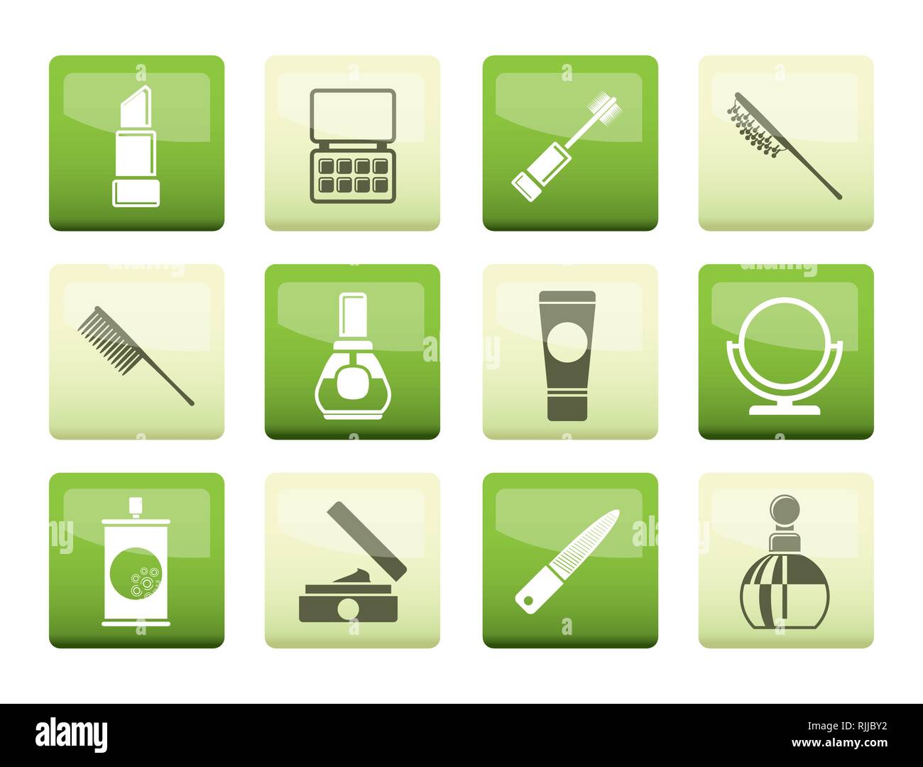 Beauty, cosmetic and make-up icons over green background - vector icon ...