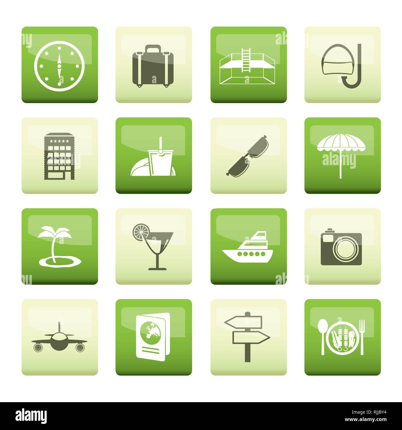 Travel, trip and tourism icons over green background - vector icon set ...