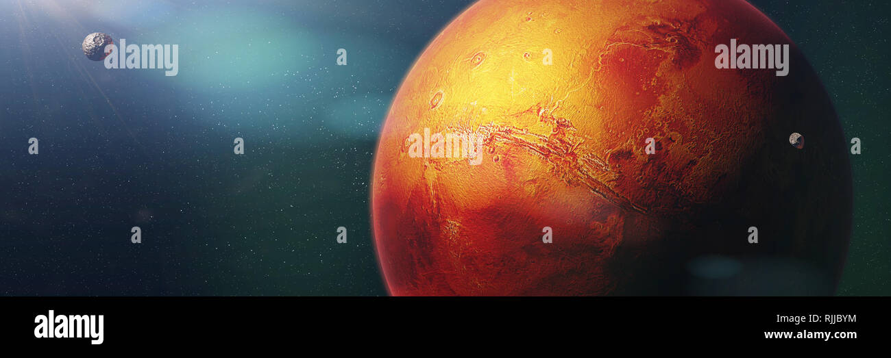 red planet Mars with moons Phobos and Deimos, member of the solar ...