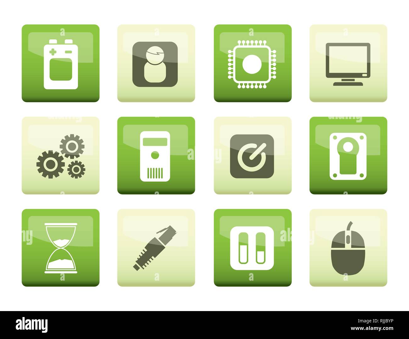 Computer and mobile phone elements icons over green background - vector ...