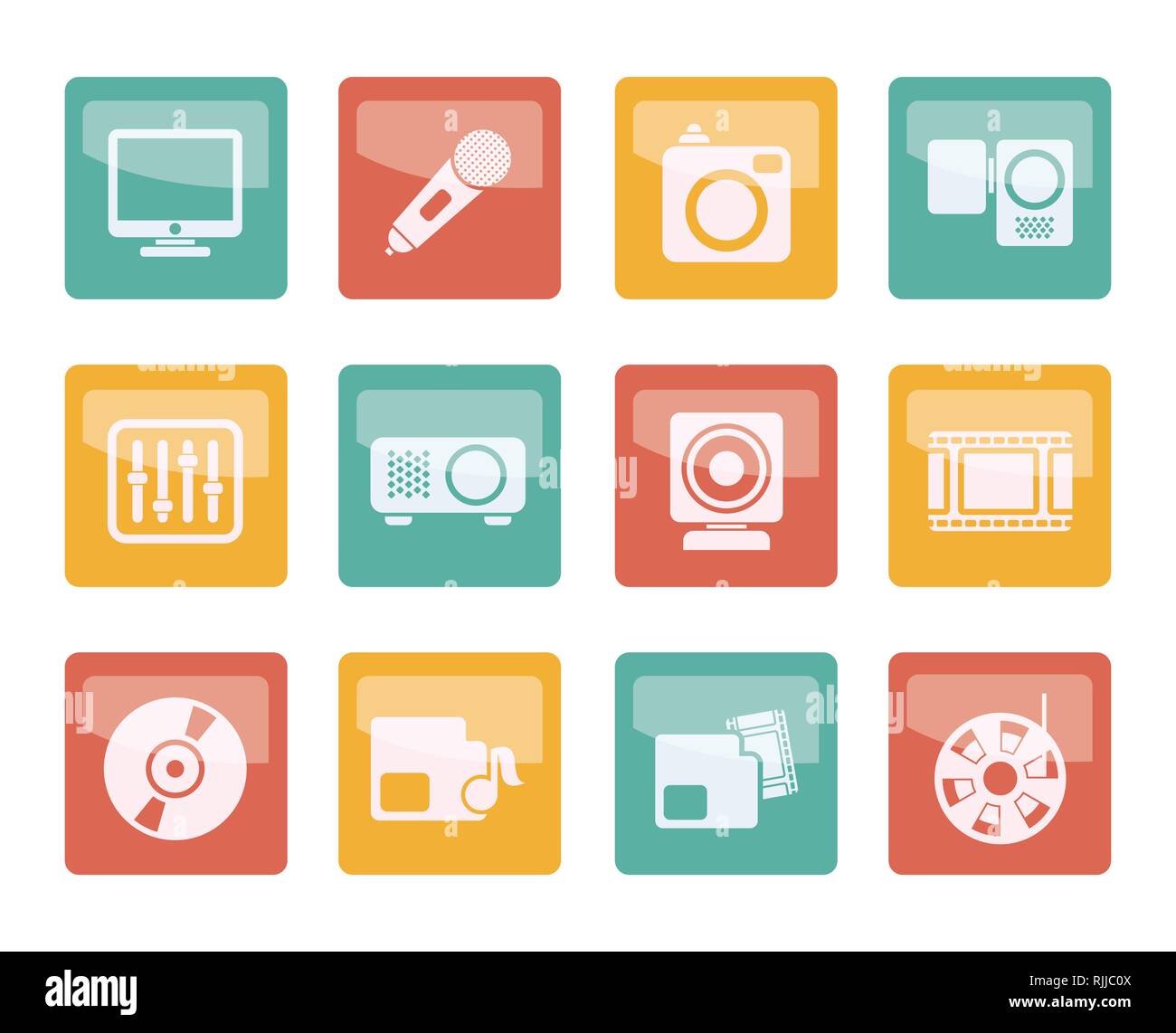 Media equipment icons over colored background - vector icon set Stock ...