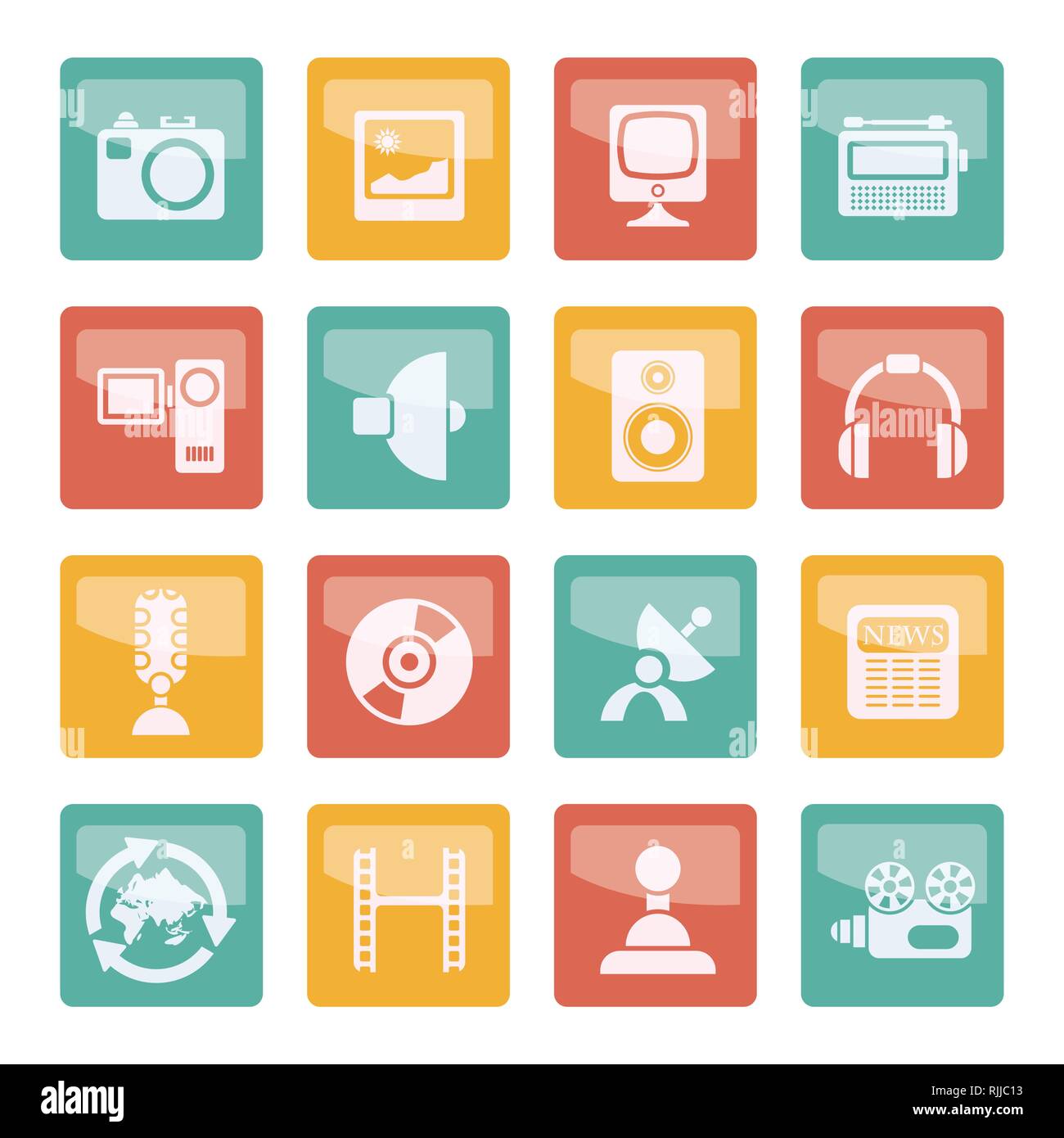 Media and household equipment icons over colored background - vector ...