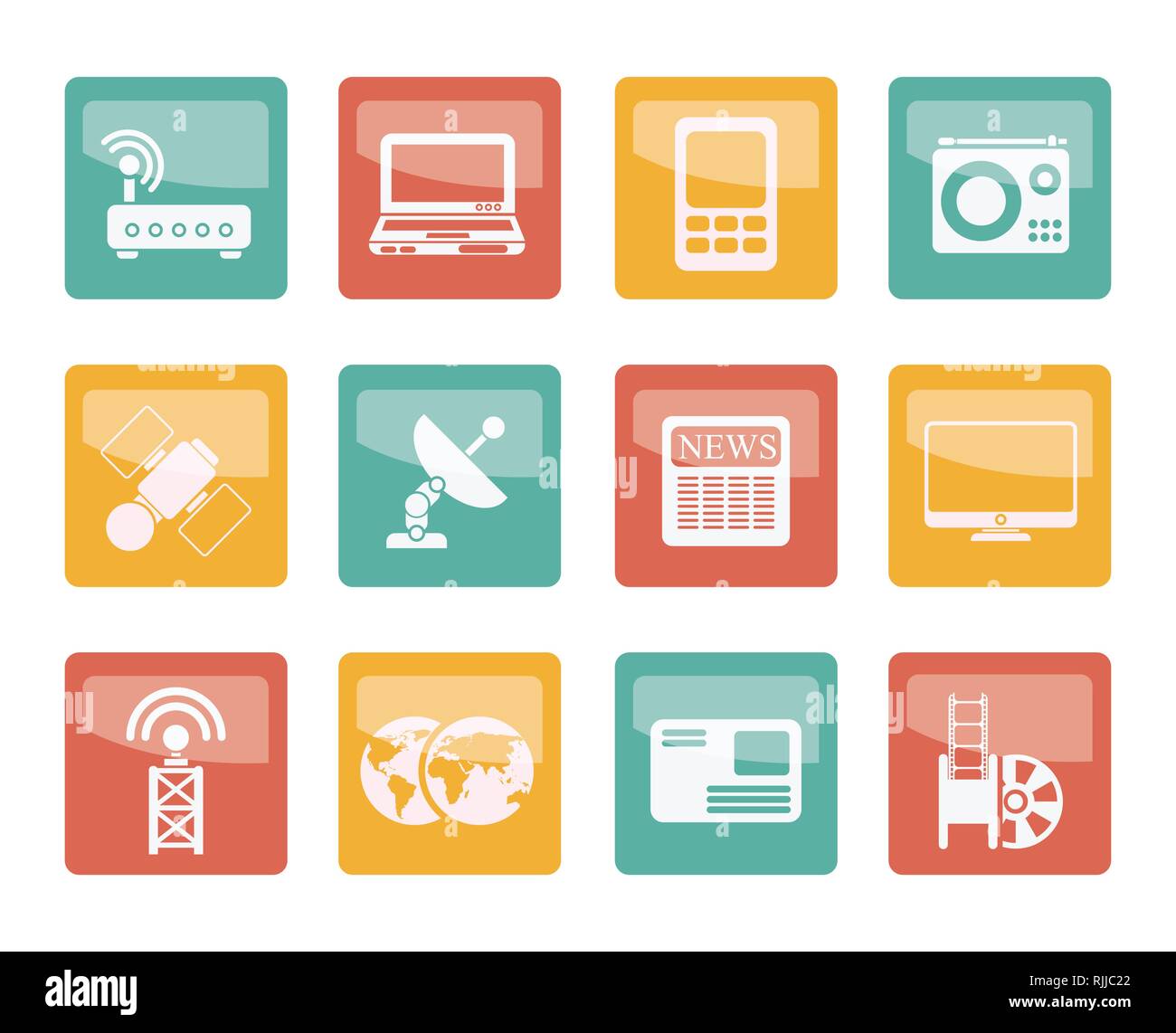 Business, technology communications icons over colored background ...