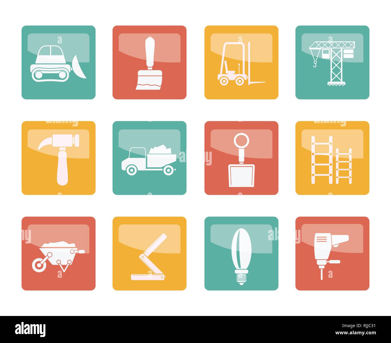Building and Construction equipment icons over colored background ...