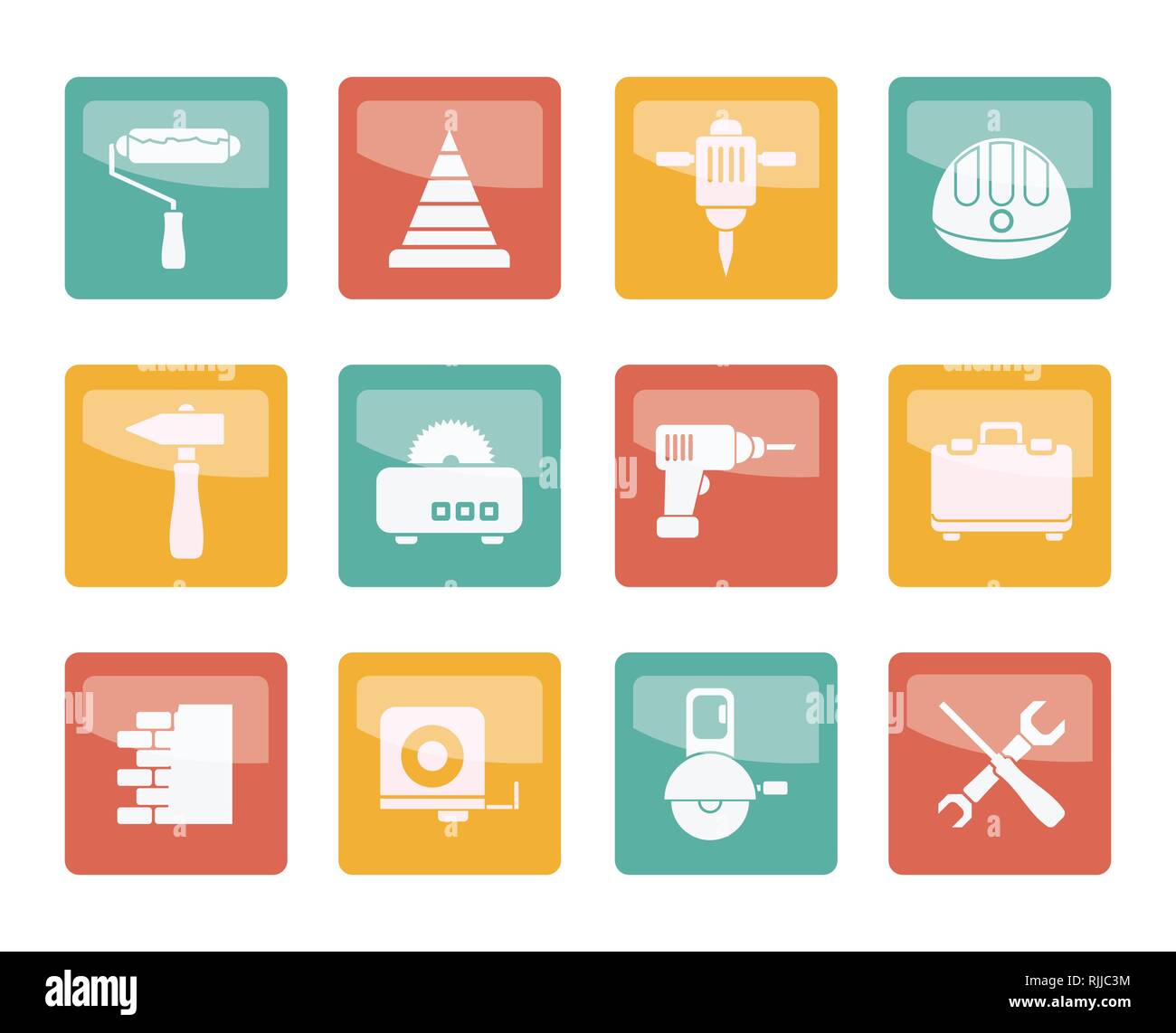 Building and Construction Tools icons over colored background - Vector ...
