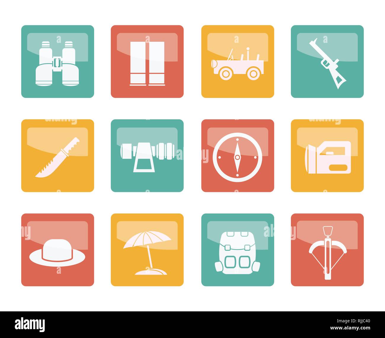 Safari, hunting and holiday icons over colored background - vector icon ...