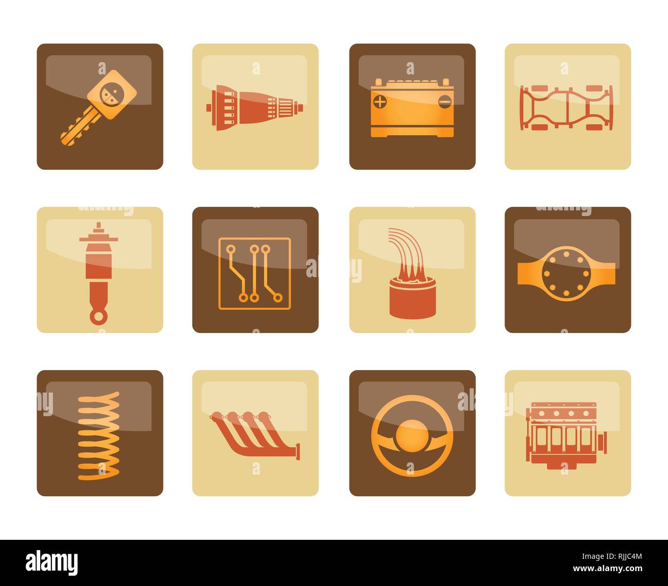 Realistic Car Parts and Services icons over brown background - Vector ...