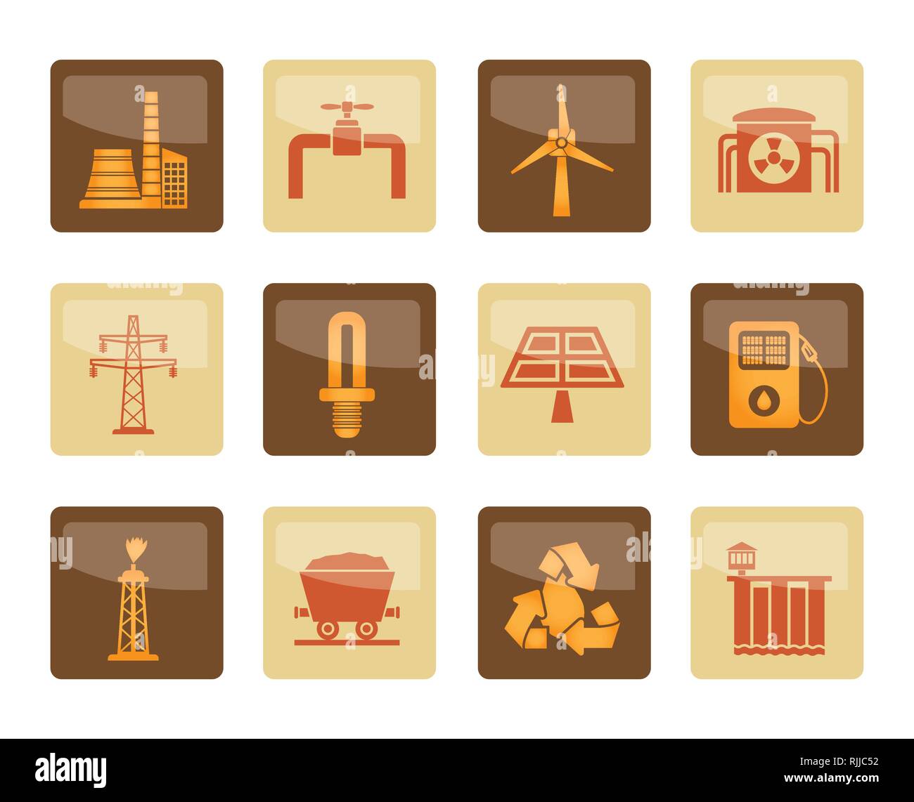 Power and electricity industry icons over brown background - vector icon set Stock Vector Image ...