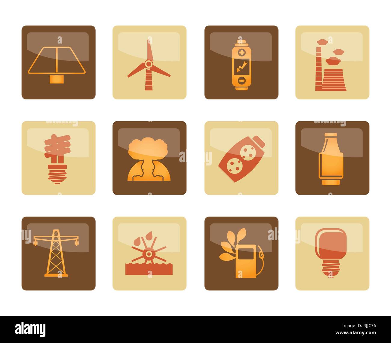 Power, energy and electricity icons over brown background - vector icon ...