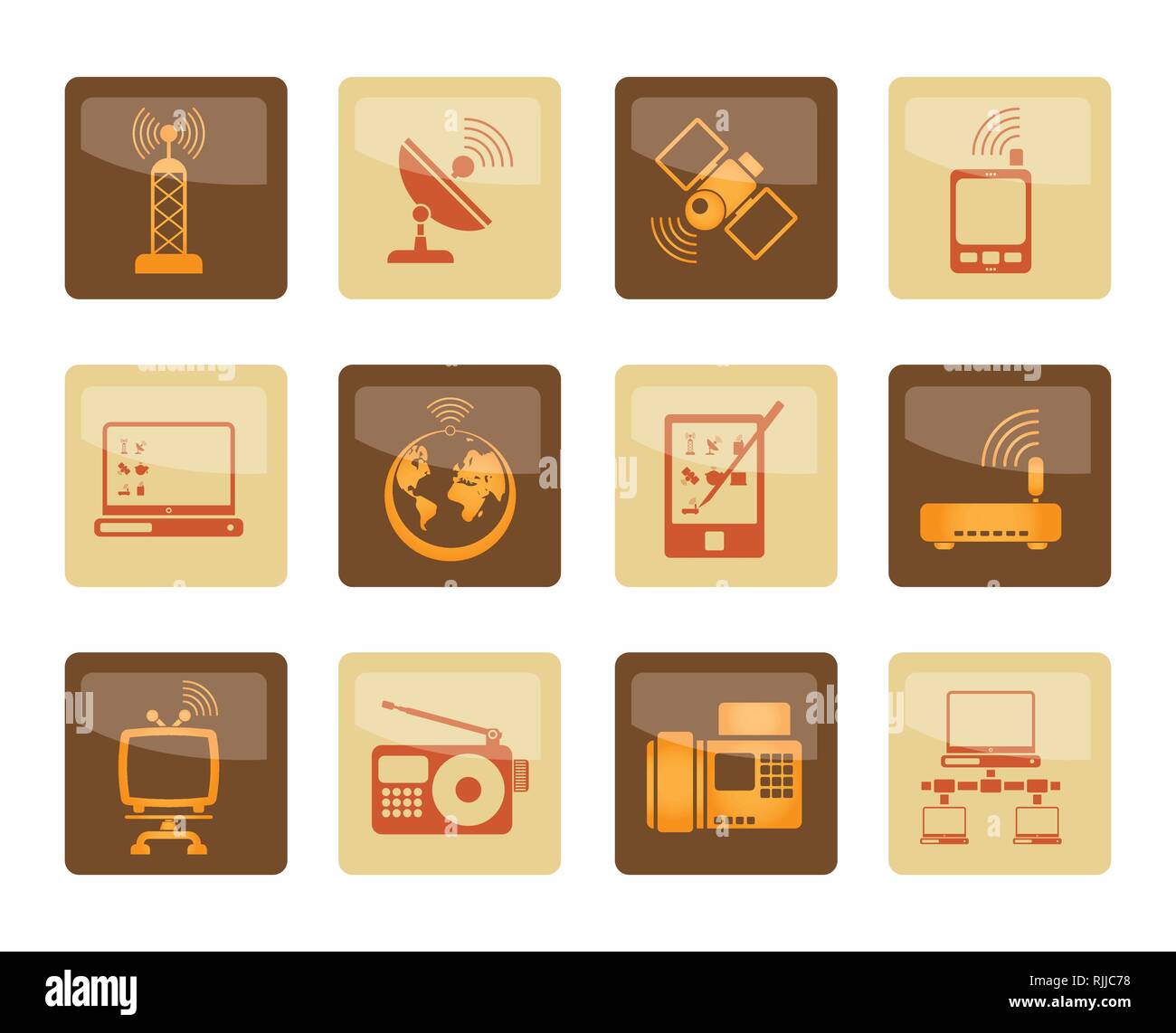Communication and technology icons over brown background - vector icon set Stock Vector Image ...