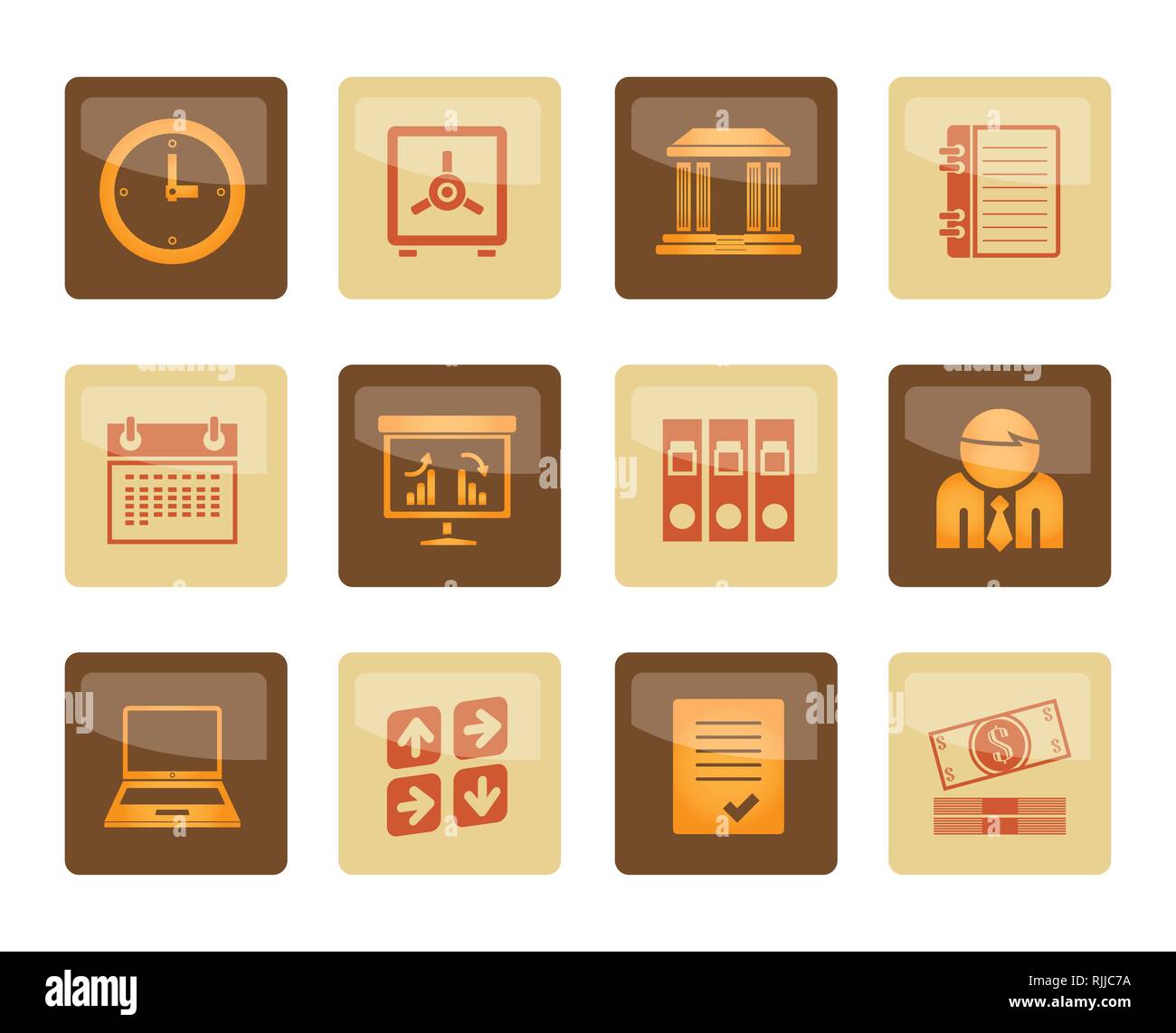 Business, finance and office icons over brown background - vector icon set Stock Vector Image ...