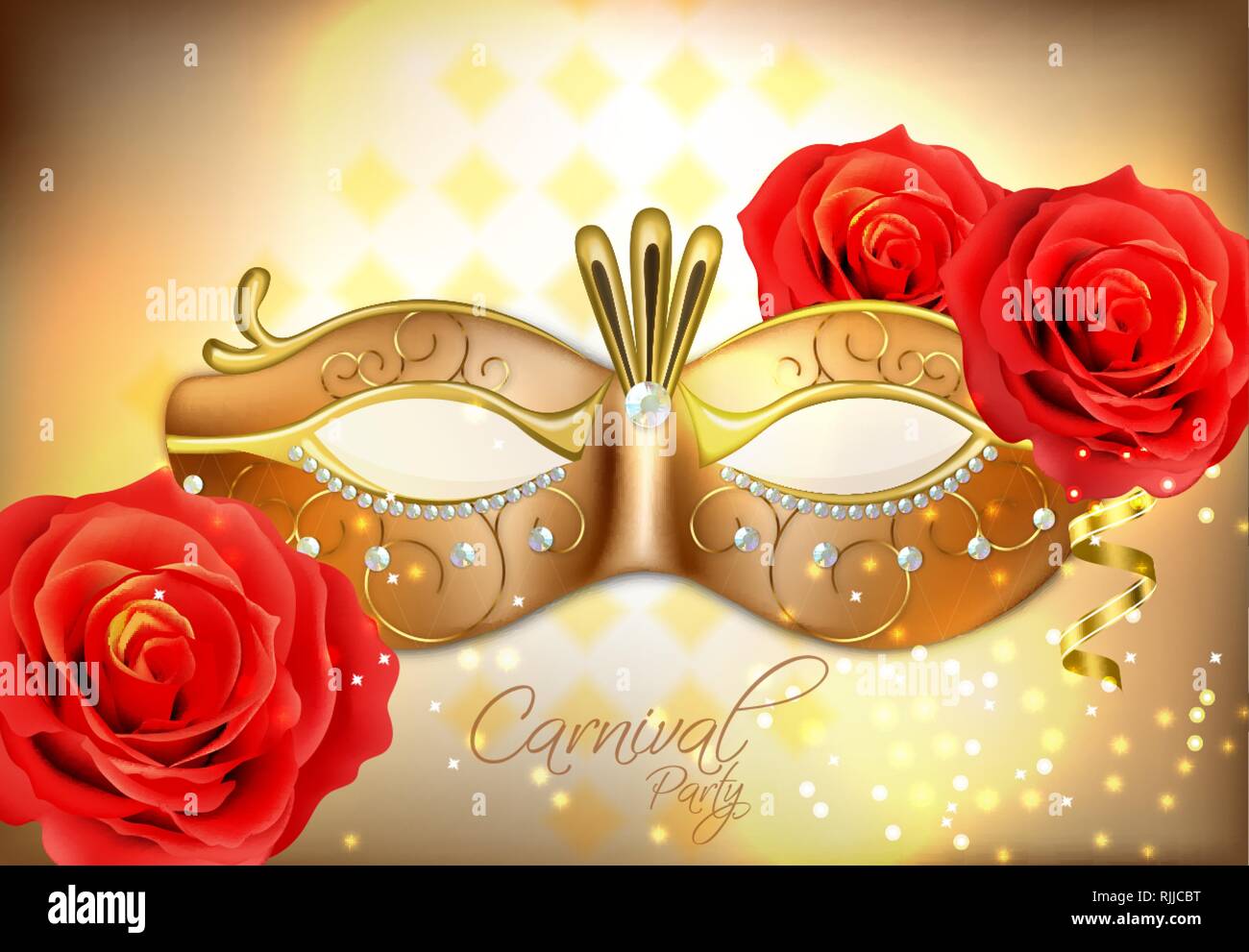 Golden mask with diomonds Vector realistic. Stylish Masquerade Party ...