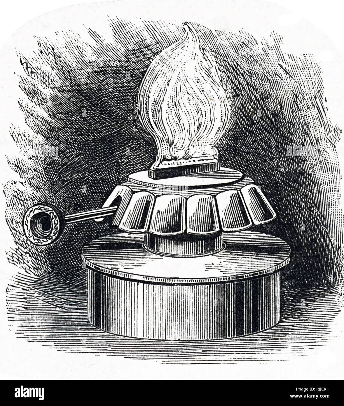 An engraving depicting a safety burner for spirit lamps. Dated 19th ...