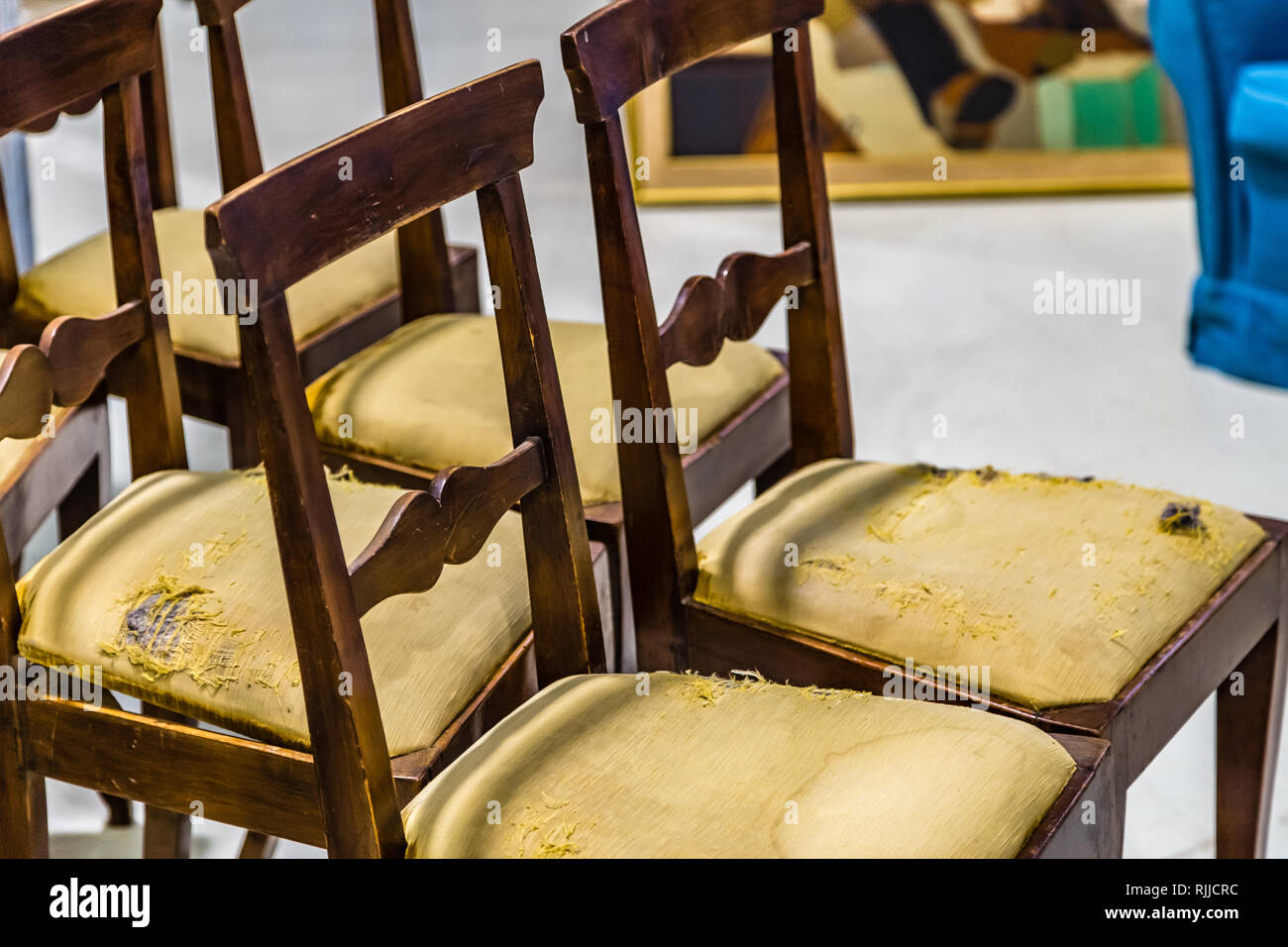 old chairs with damaged seat Stock Photo - Alamy