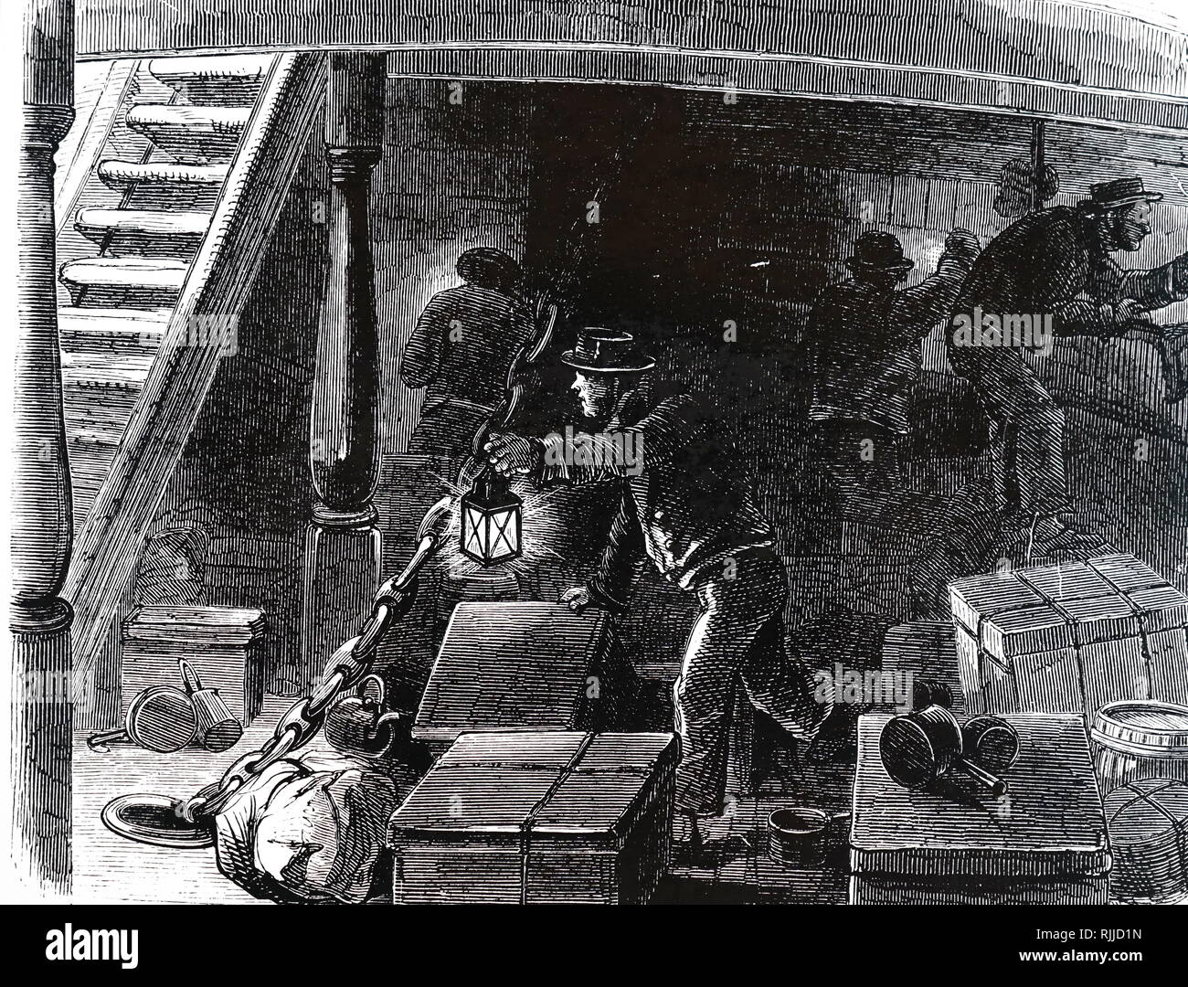 An Engraving Depicting Crew Conducting A Search For Stowaways On An Emigrant Ship Travelling