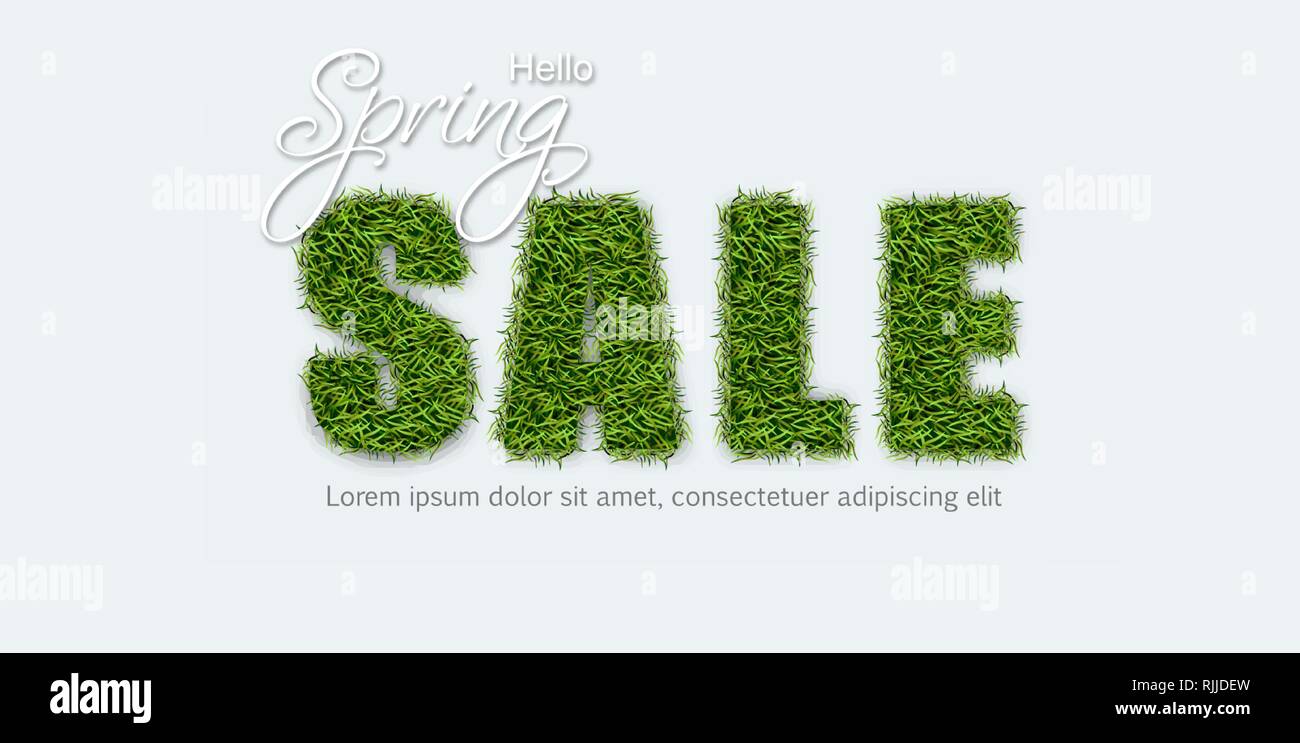 Sale sign in green grass Vector realistic. Spring sales banner on white ...