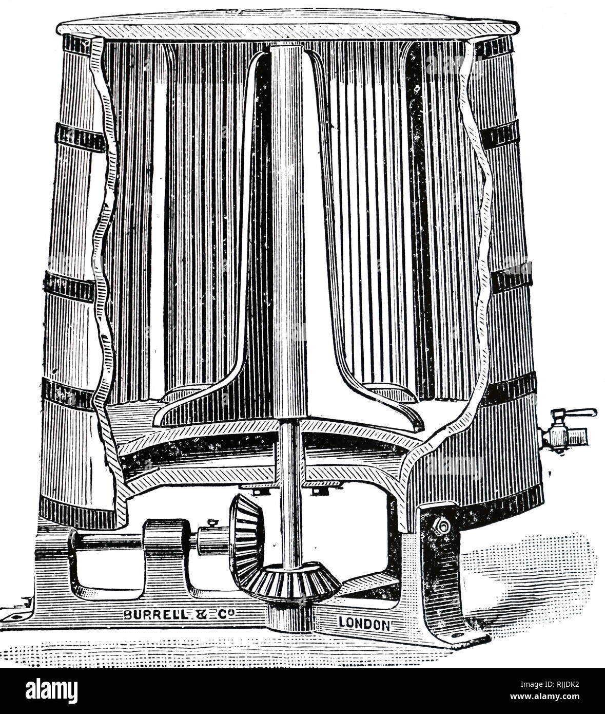 An engraving depicting Burrell's large Alpha washing machine. Dated ...
