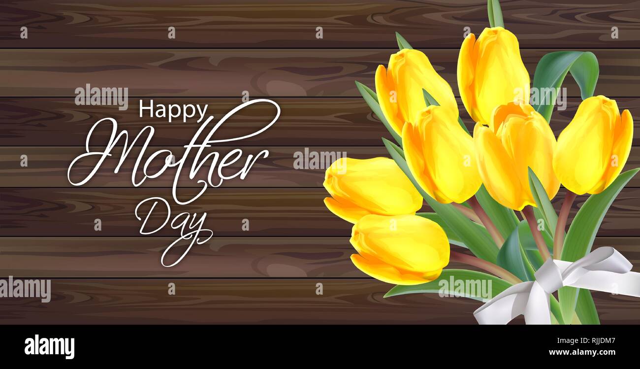 Yellow tulip flowers bouquet Vector realistic banner. Spring season ...