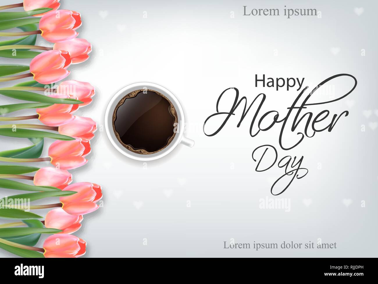 Happy mother day cup of coffee and tulip flowers Vector realistic ...