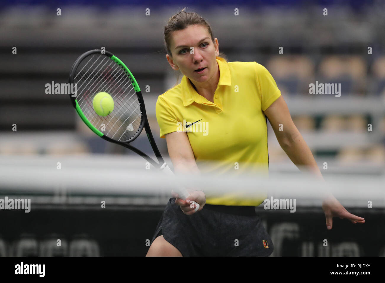 Romanian tennis player Simona Halep trains during a training session ...