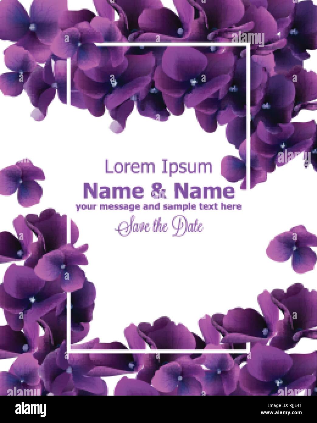 Purple flowers frame Vector. Wedding invitation card, ceremony event ...