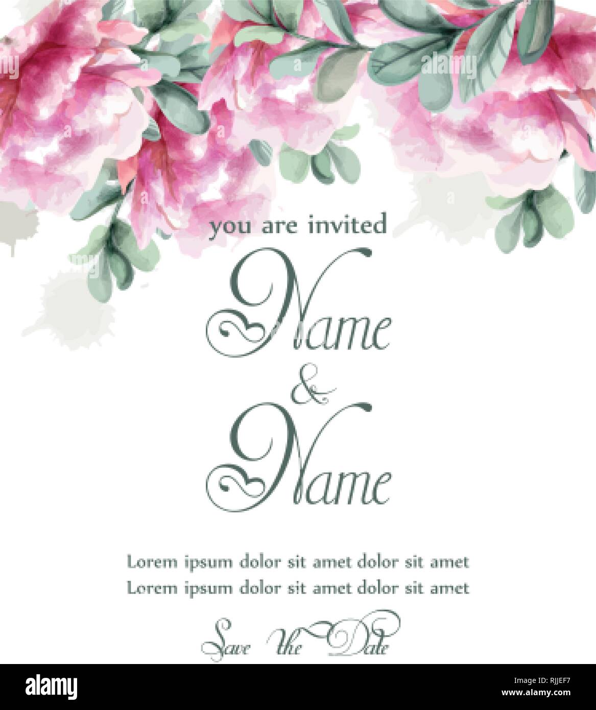 Pink peony flowers watercolor banner Vector. floral bouquet invitation ...