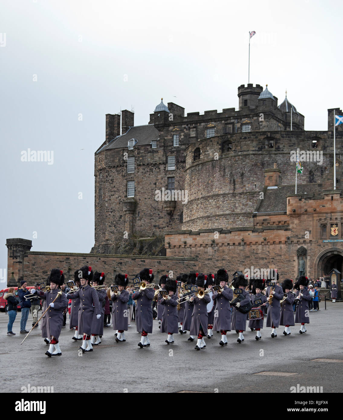 Military Brass Band marching from Edinburgh Castle, Edinburgh, Scotland ...