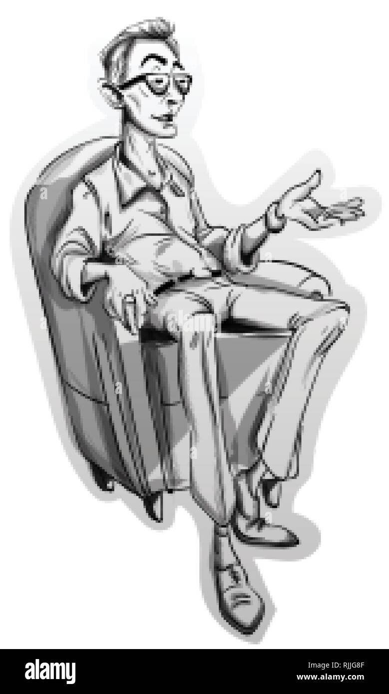 Journalist man sitting on a chair Vector sketch. Storyboard cartoon ...