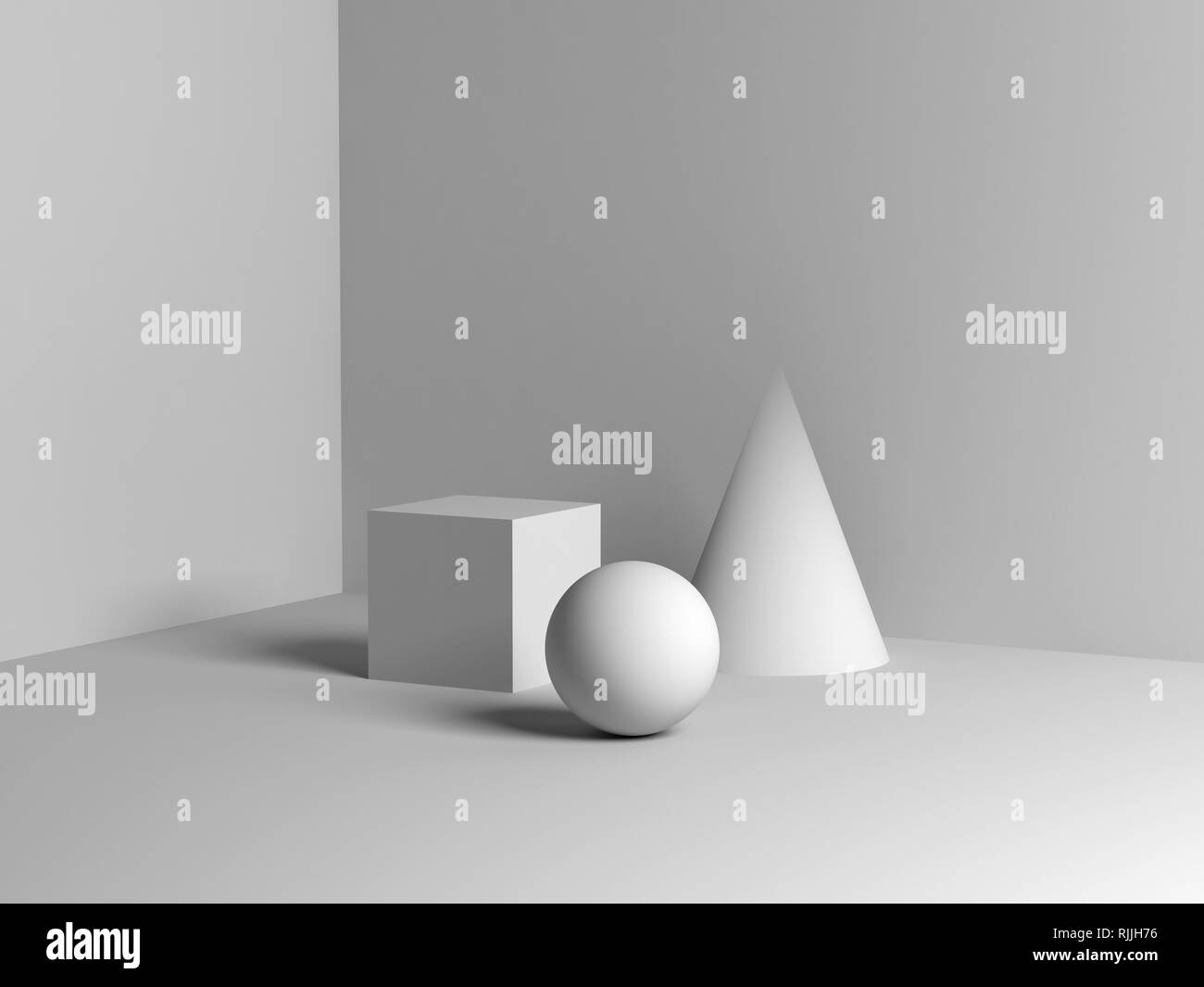 Abstract classical still life installation with white primitive ...