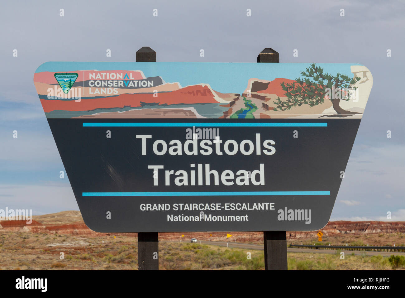 Sign for the Toadstool Hoodoos, an area of toadstool shaped balanced ...