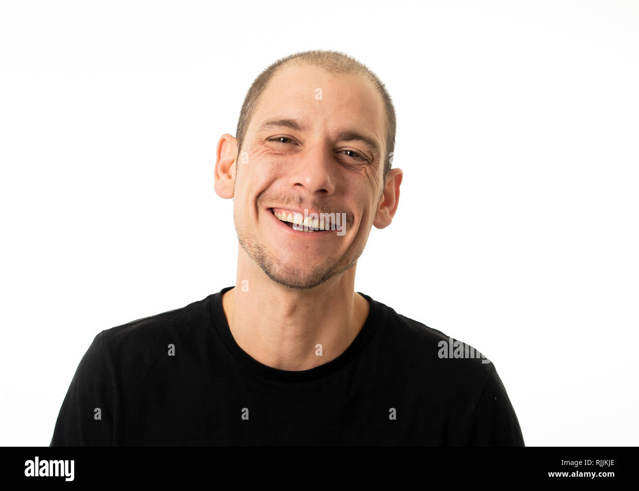 Human emotions and facial expressions. Close up of smiling and laughing ...