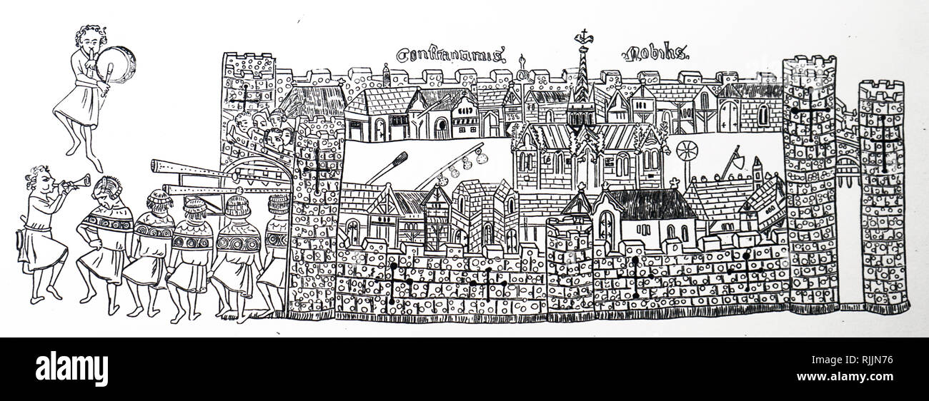 A woodcut engraving depicting a view of Constantinople. Dated 14th ...