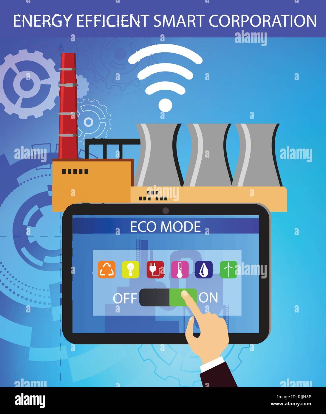 Eco friendly factory on a digital touch screen tablet Stock Vector ...