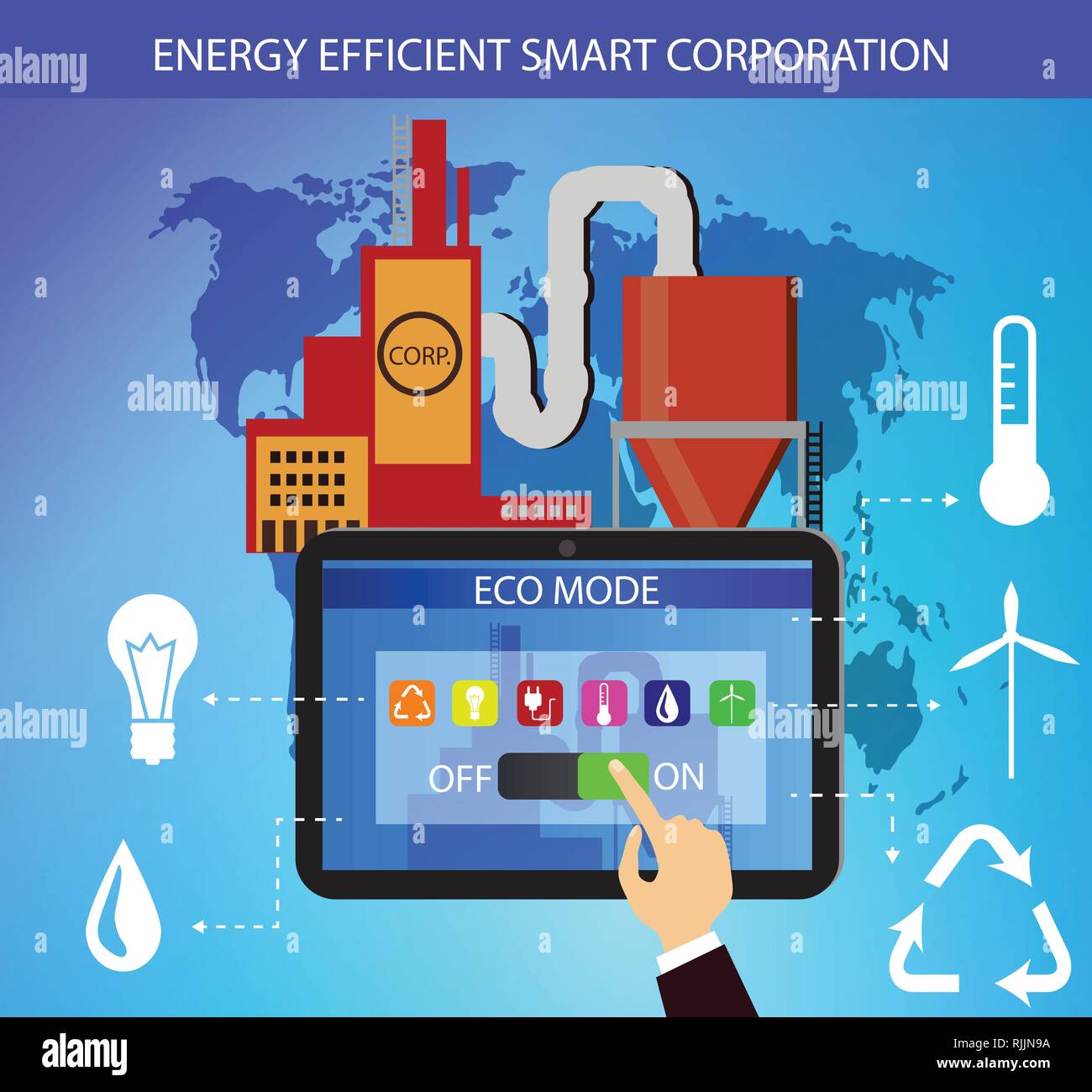 Eco friendly factory on a digital touch screen tablet Stock Vector ...