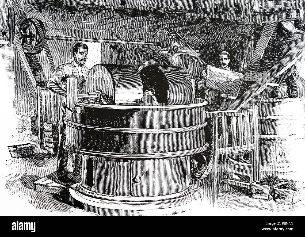 An engraving depicting the pan room of Fry's Chocolate factory, Bristol ...