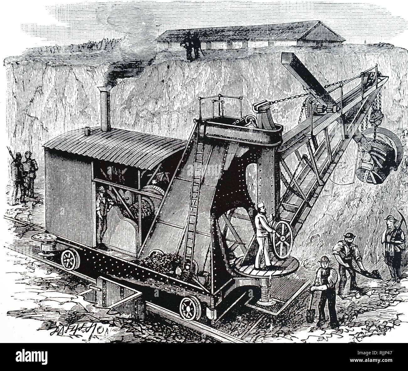 An engraving depicting a steam excavator of the English navvy type ...