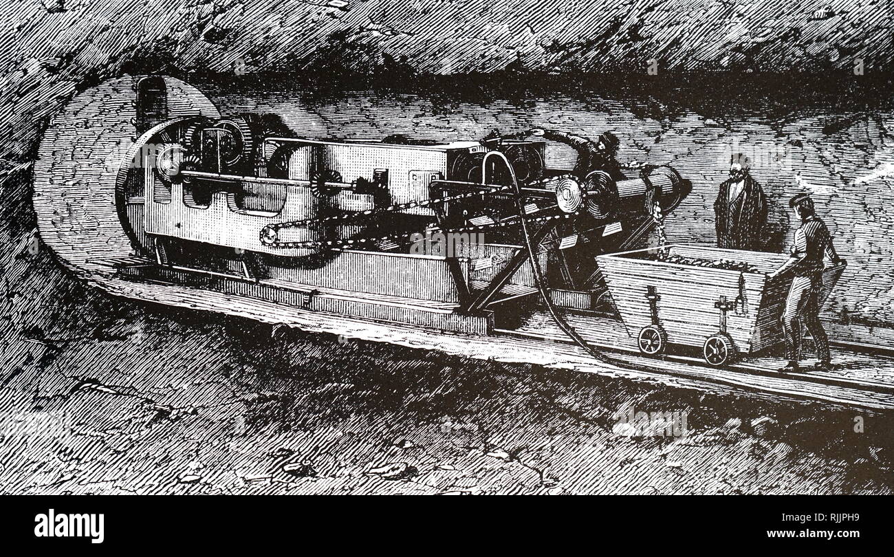 An engraving depicting Beaumont's drilling machine being used to drill ...