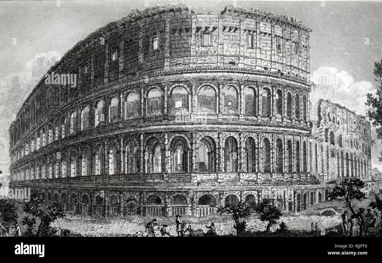 An engraving depicting the Colosseum, Rome. Dated 19th century Stock ...