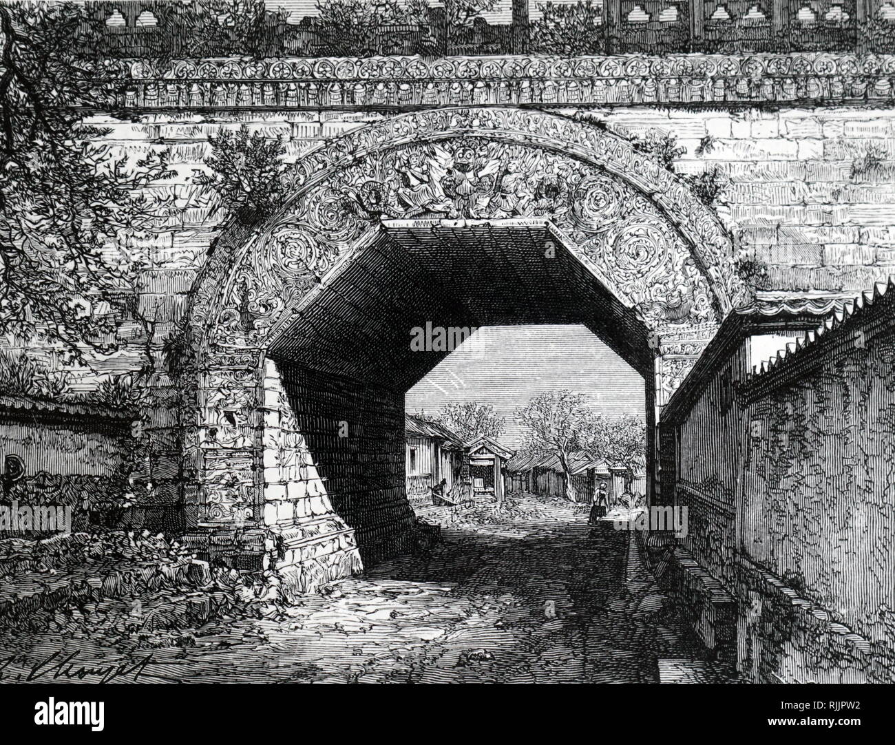 An engraving depicting a gateway in the Great Wall of China. Dated 19th ...