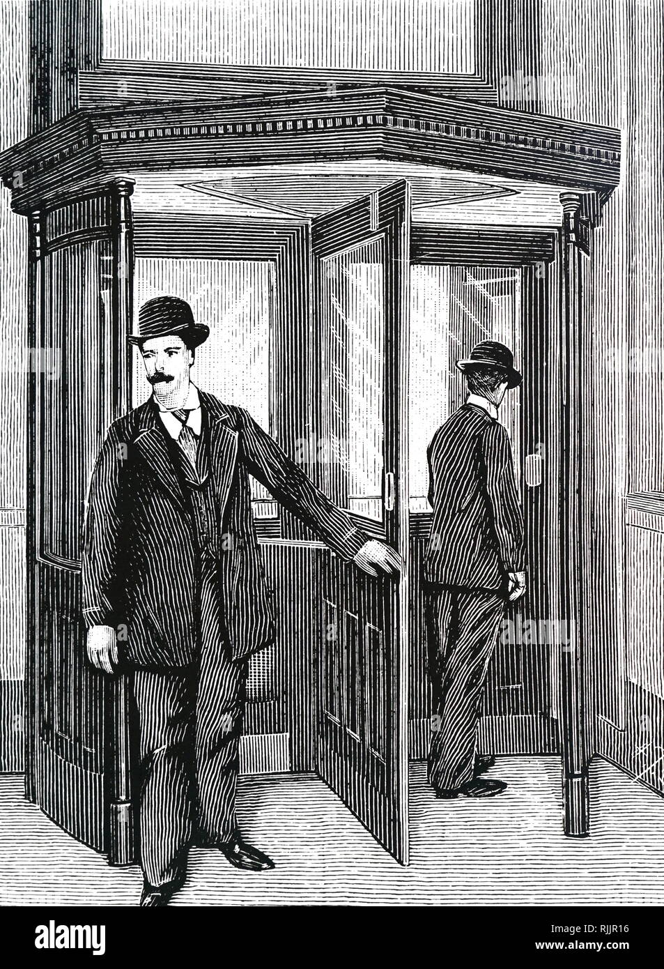An engraving depicting an early revolving door. Dated 19th century ...