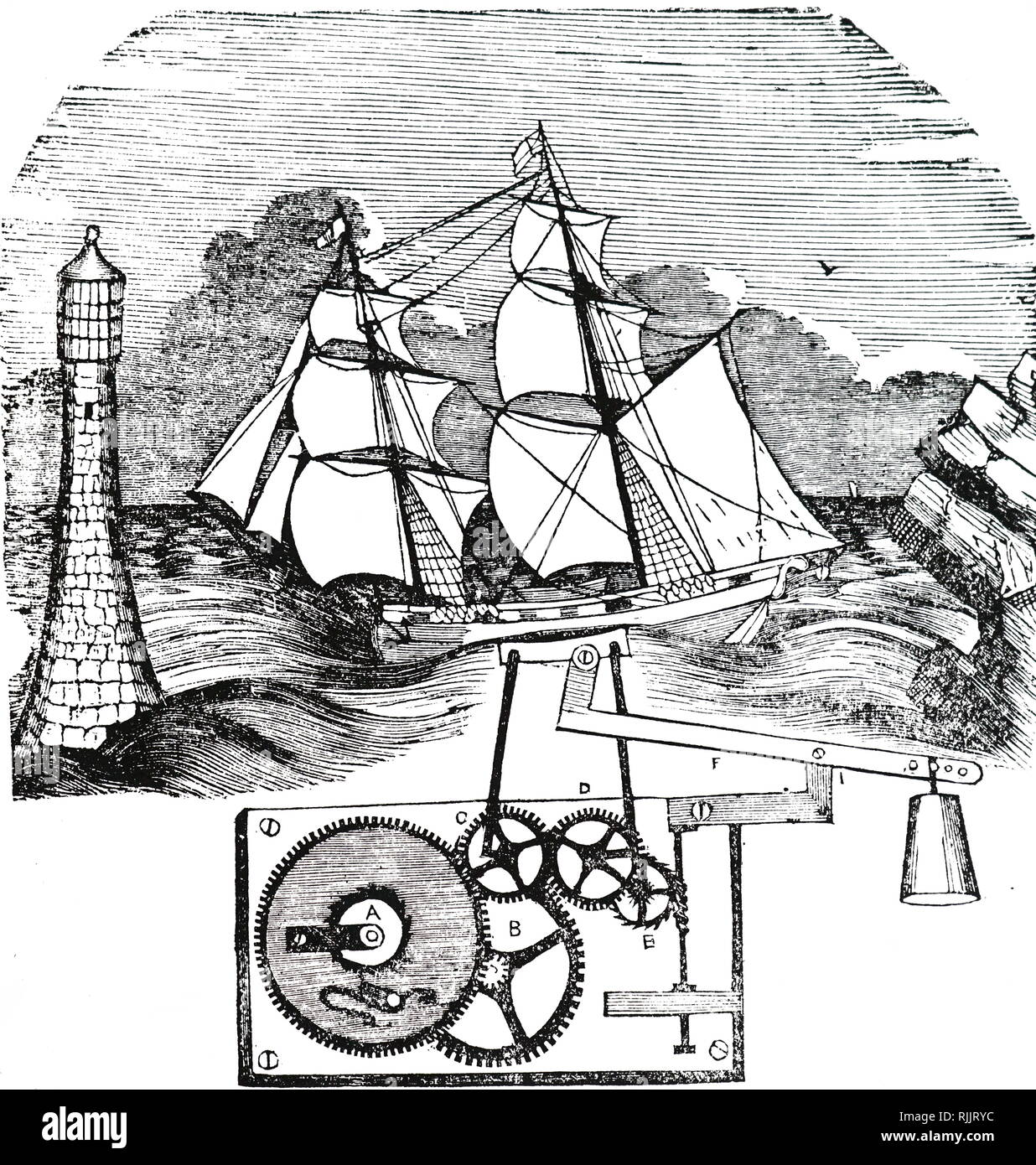 An engraving depicting a ship automaton. 19th century Stock Photo - Alamy