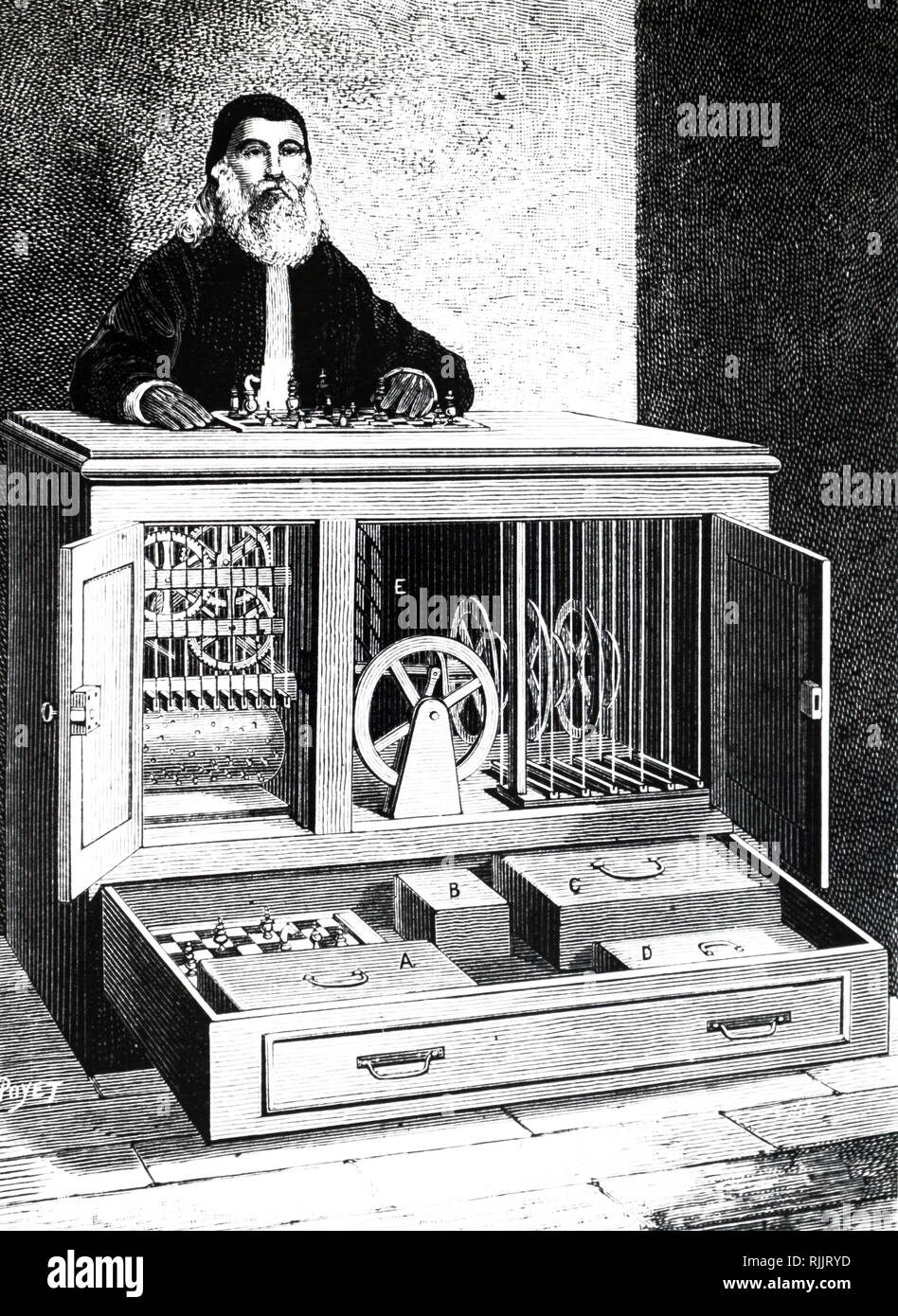 An engraving depicting Robert Houdin's automaton - chess player. 19th ...