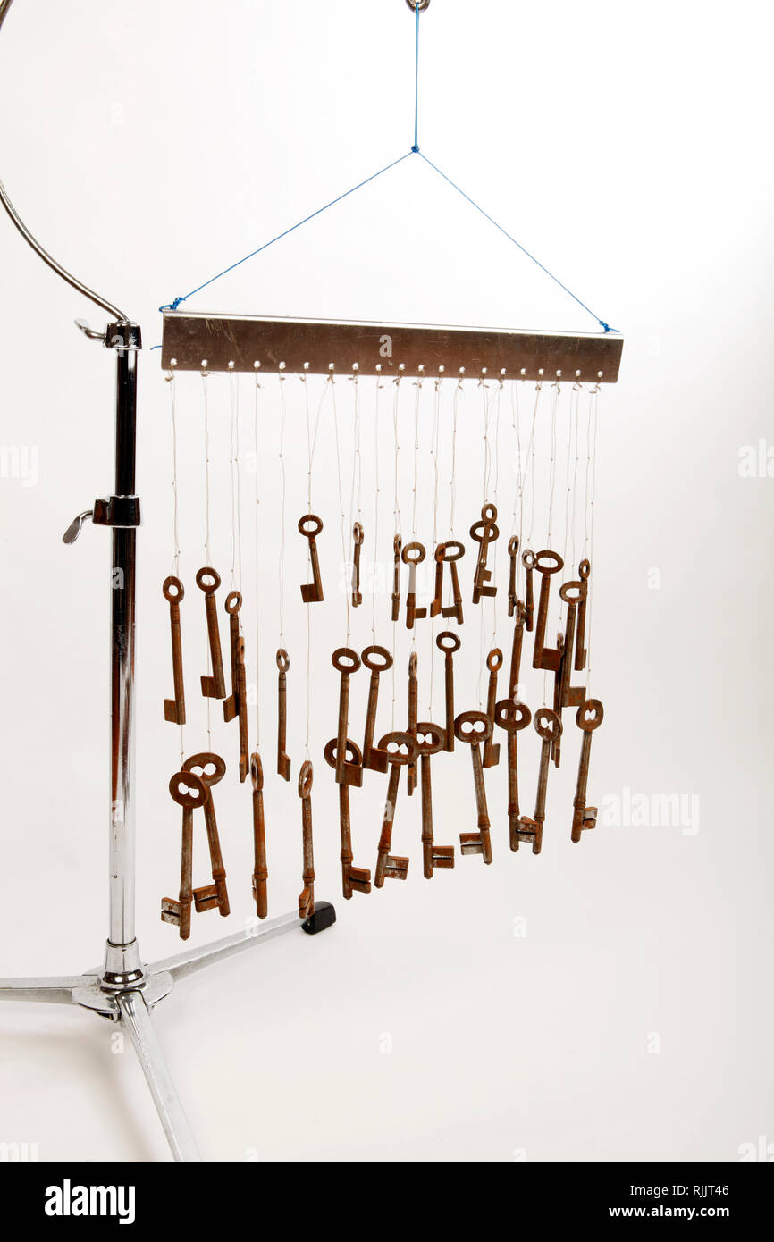 collection of keys hanging on a frame to create a sound effect Stock ...