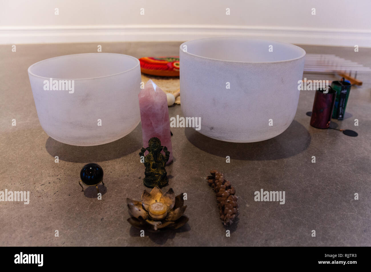 Sacred objects and music instruments. Close up on various sacred ...