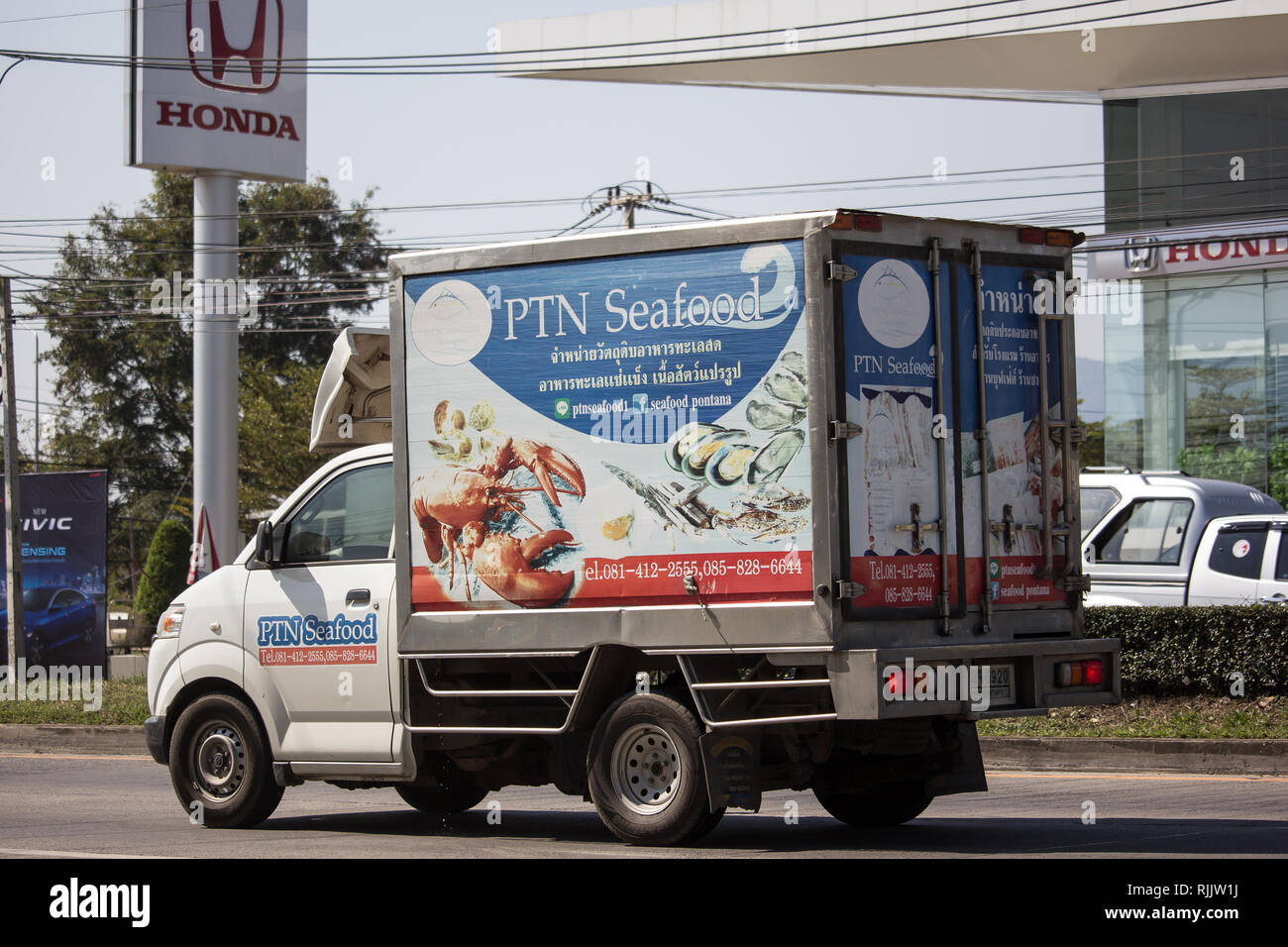 Chiangmai, Thailand - January 14 2019: Container truck of PTN Seafood ...