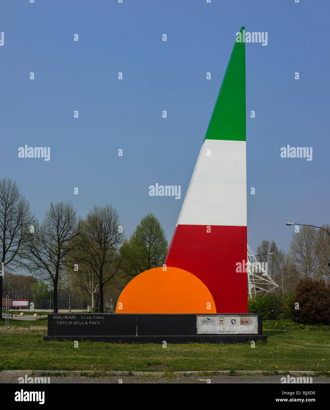 Turin, Italy - April 18, 2013: "The Peace Totem", artwork by Mario ...