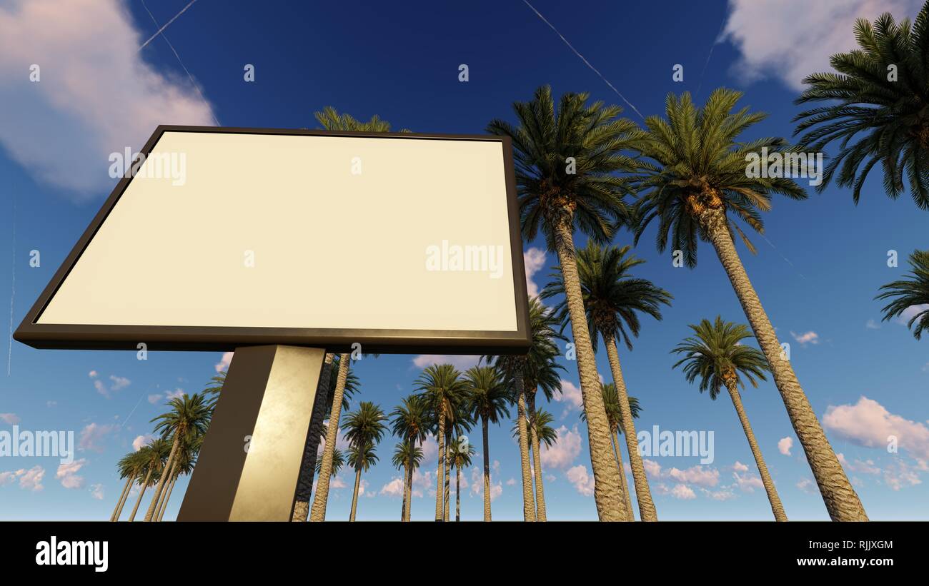 Billboard mock up, tropical version with palms, 3D rendering Stock ...