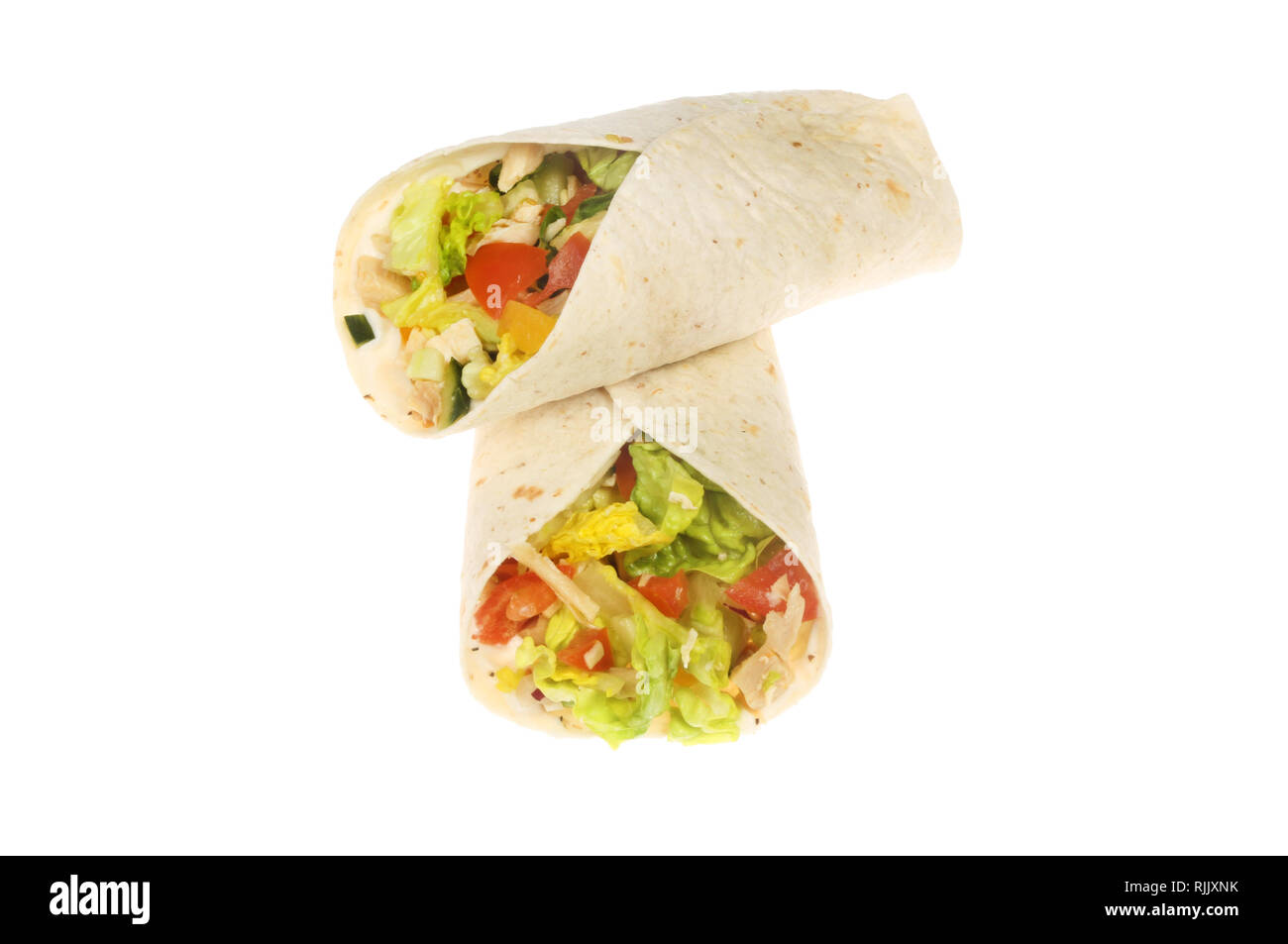 Chicken and salad wraps isolated against white Stock Photo - Alamy