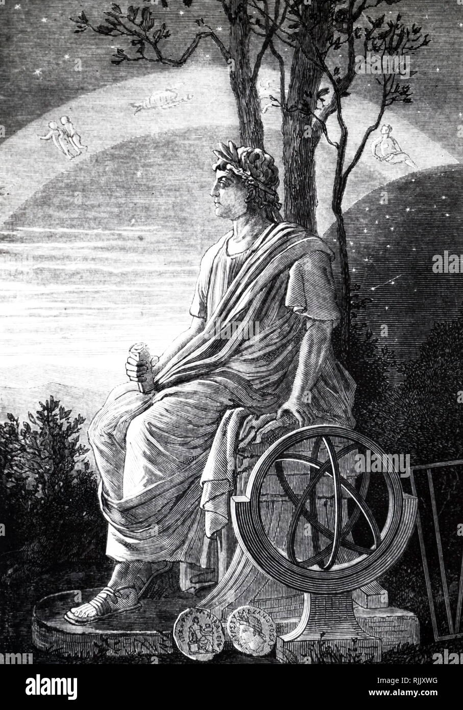 An engraving depicting a statue of Hipparchus based on a medal struck ...